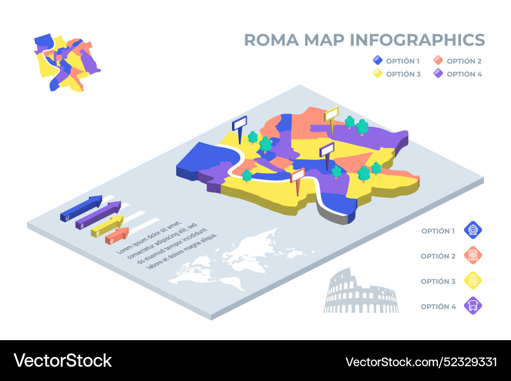 Isometric rome map infographics Royalty Free Vector Image