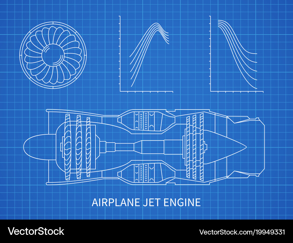 Jet Engine Blueprint - Turbine Detail Royalty Free Vector