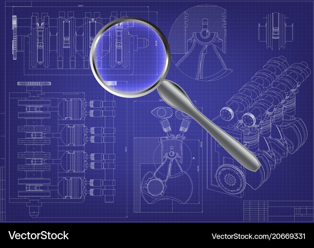 Machine building drawing engine car on a blue Vector Image
