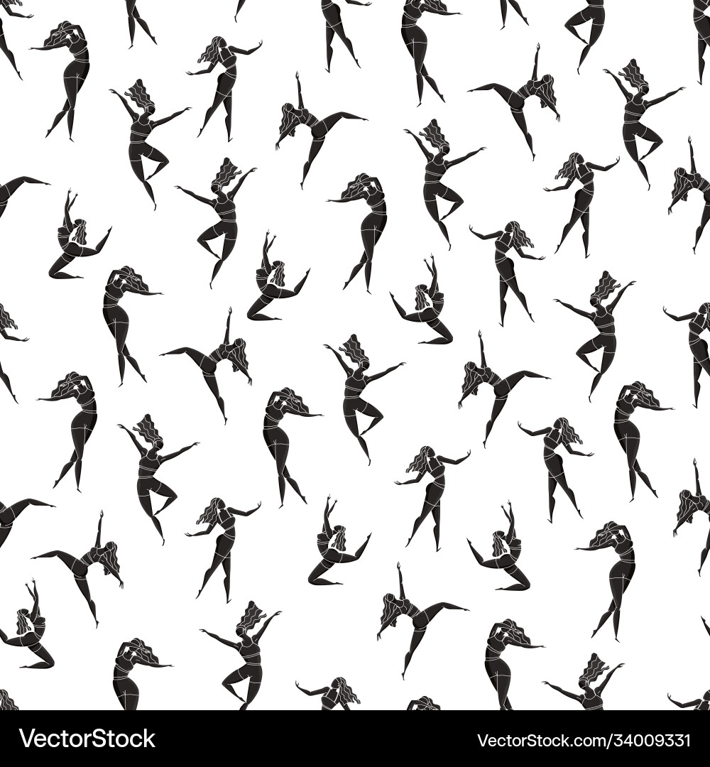 Seamless pattern with dancing girl poses female Vector Image