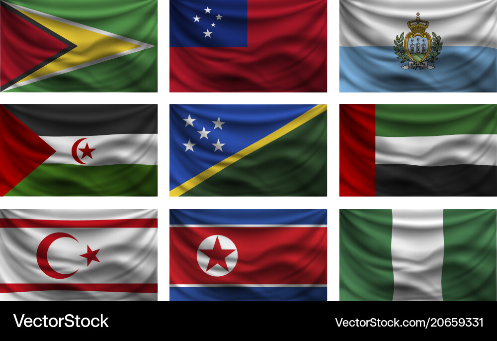 Set wave country flag with shadows Royalty Free Vector Image