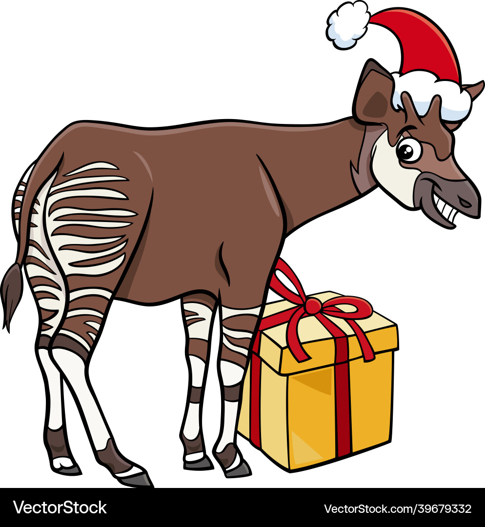 Cartoon okapi animal character with gift Vector Image