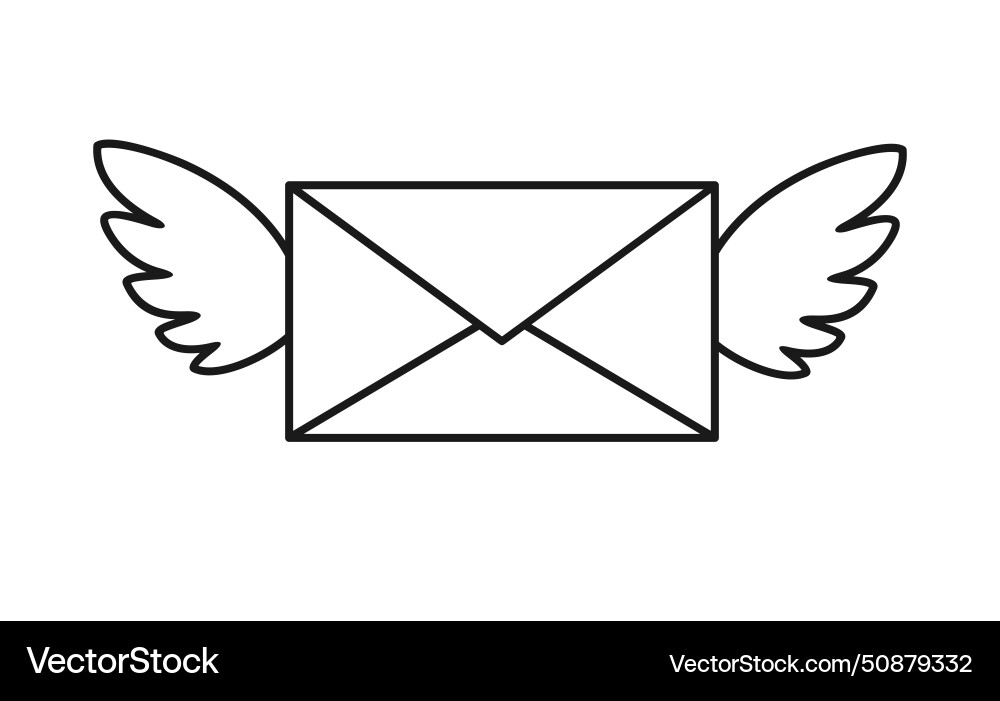 Flying envelope with wings letter icon on a white Vector Image