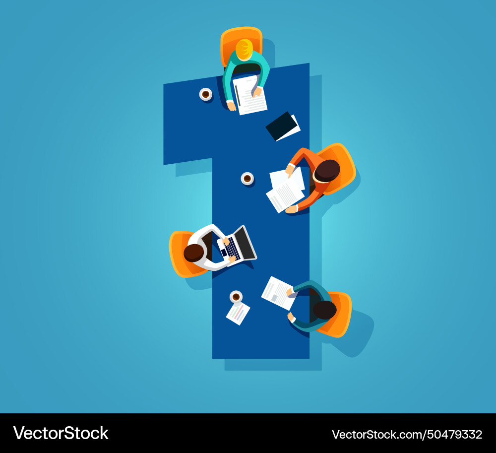 Number 1 team works together at a table Royalty Free Vector