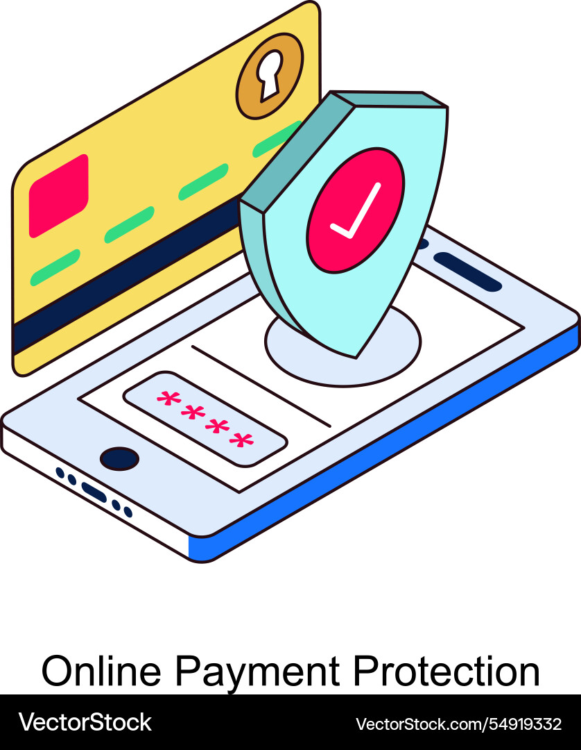 Online payment protection isometric Royalty Free Vector
