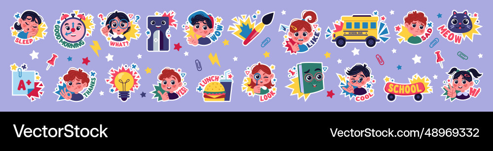 School icons studying stickers fun kid Royalty Free Vector