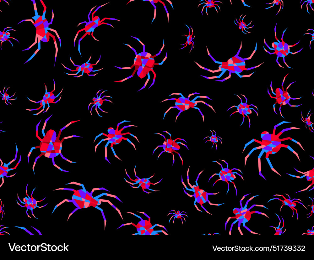Seamless pattern of polygonal spiders silhouettes Vector Image