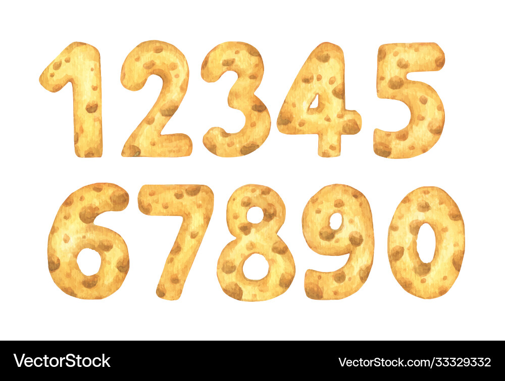 Set cheese numbers from one to zero Royalty Free Vector
