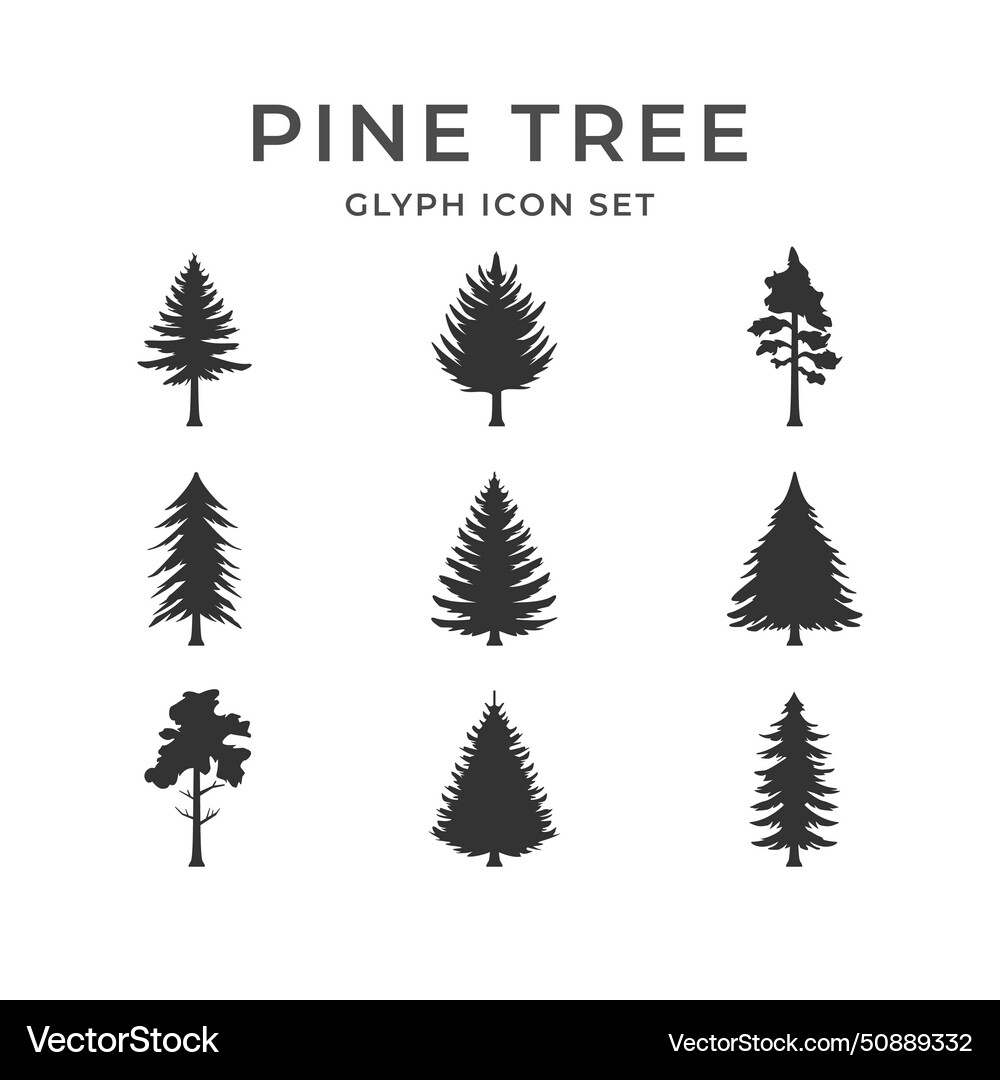Set glyph icons of pine Royalty Free Vector Image
