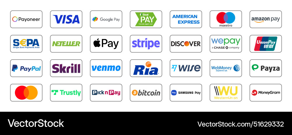 Set of popular payment system virtual buttons Vector Image