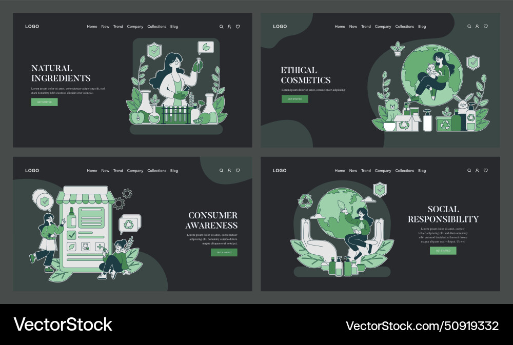 Sustainable beauty themes set Royalty Free Vector Image
