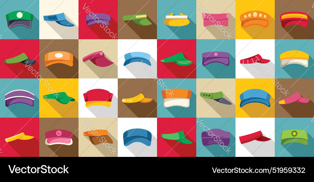 Visor cap icons set large of various hats Vector Image