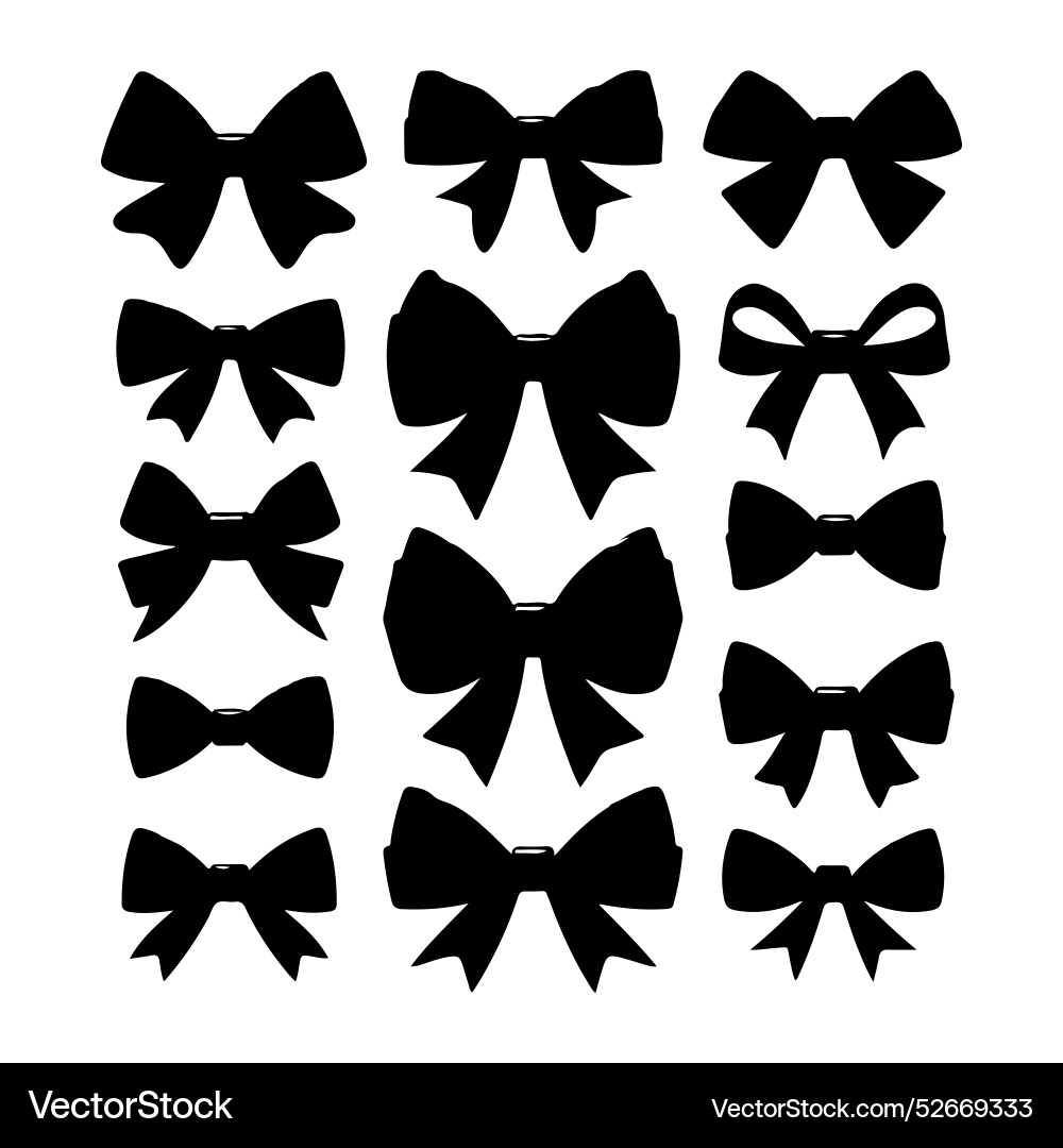 A collection of black bows with varying sizes Vector Image