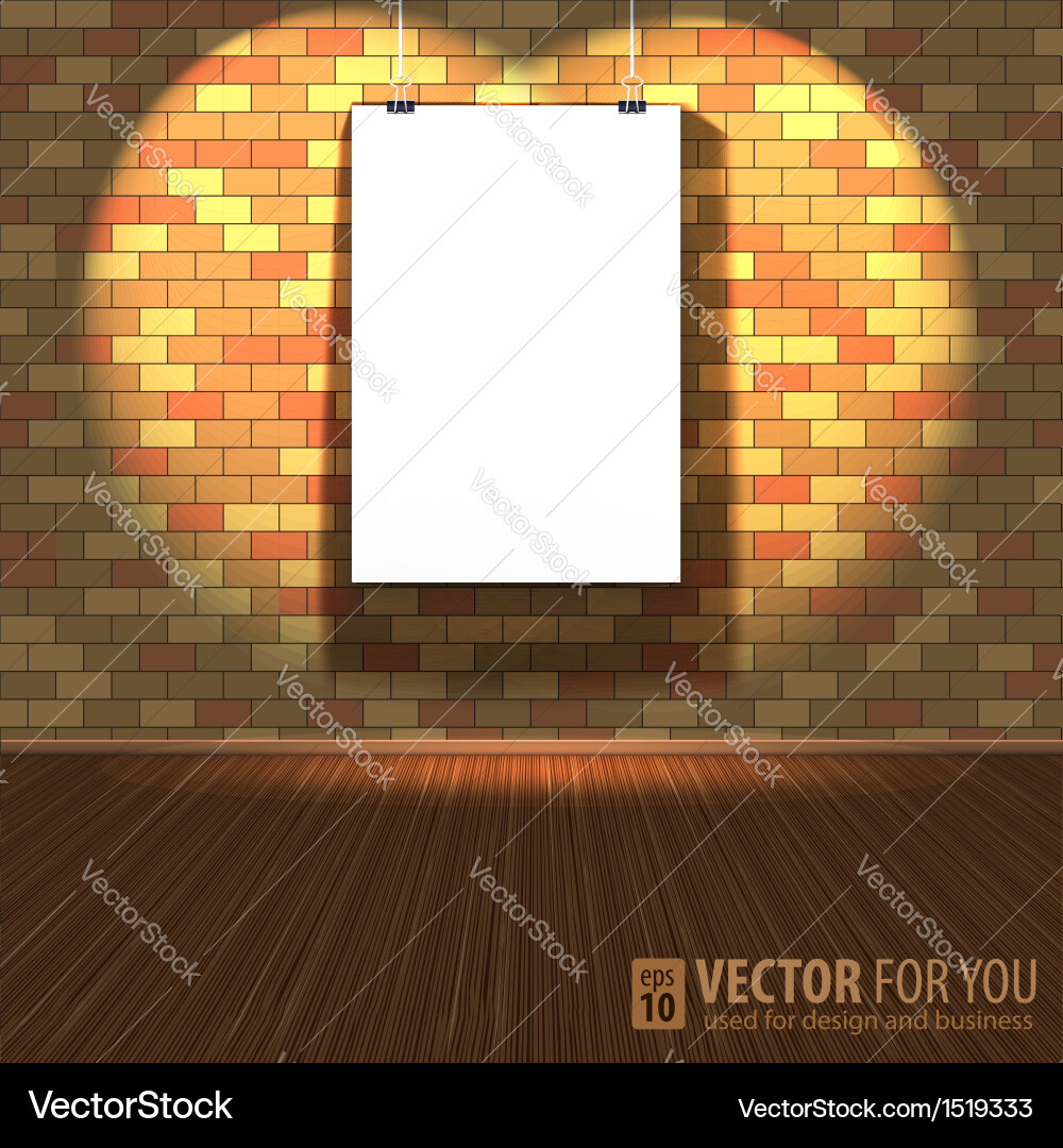 Brick wall with a blank page and lighting Vector Image