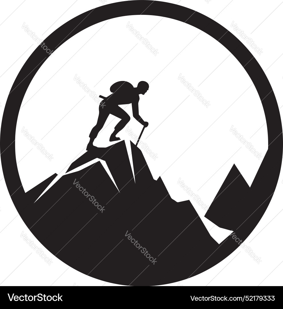 Conquer the heights man climbing a mountain icon Vector Image