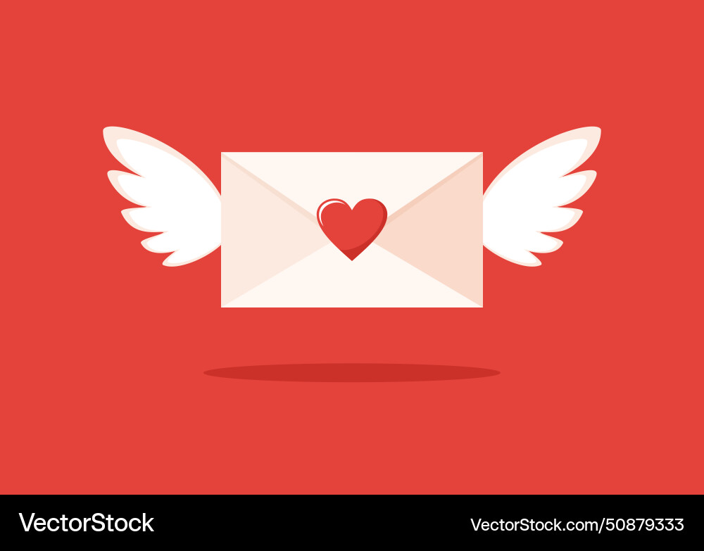 Envelope with heart and wings on a red background Vector Image