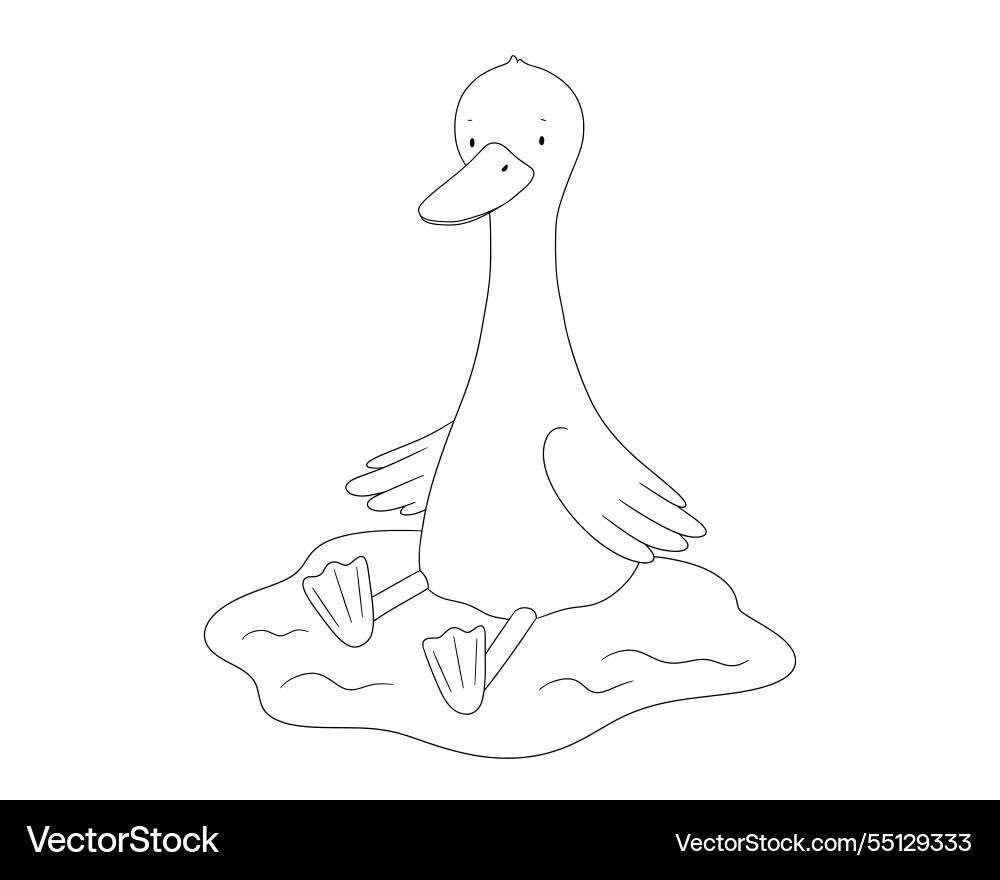 Süßes Gänsezeichen sitzendes Tier in Pfütze Vektorbild