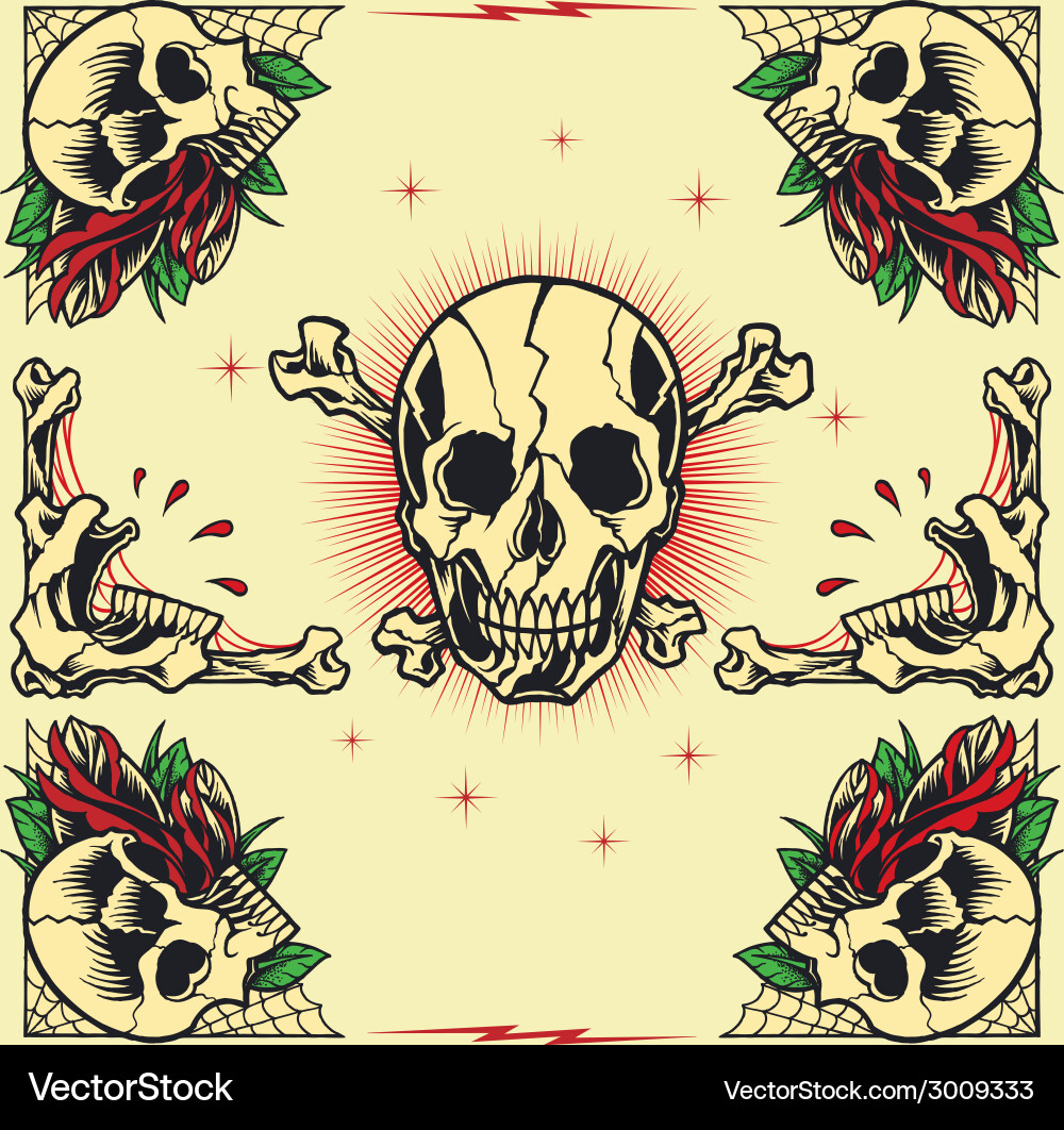 Skull Rose Frames - Old School Tattoo Royalty Free Vector