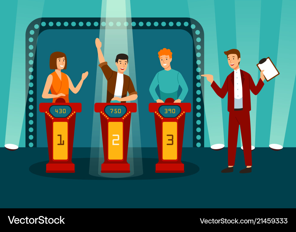 Tv game show with three participants answering Vector Image