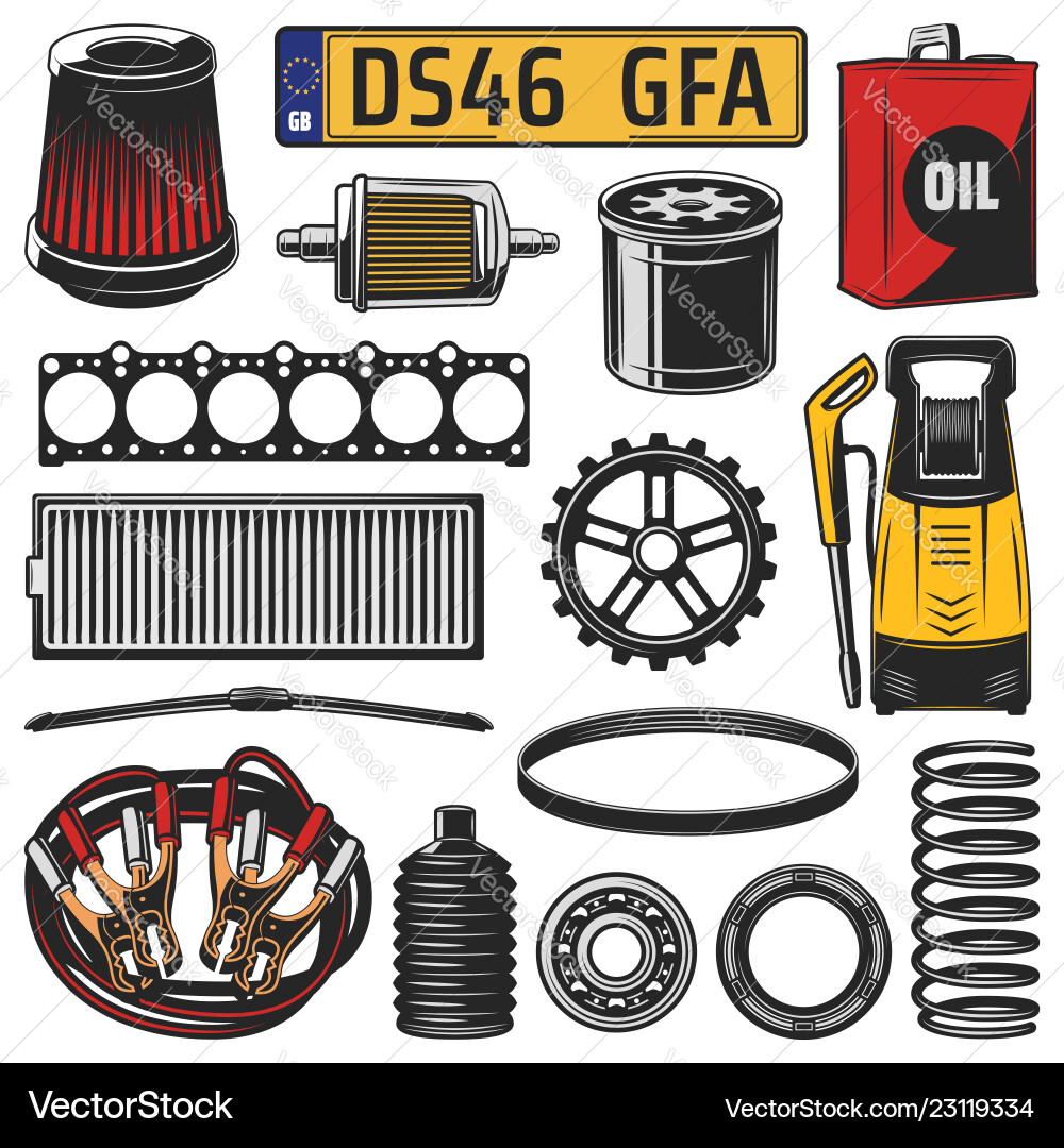 Automotive Engine & Parts Icons Royalty Free Vector