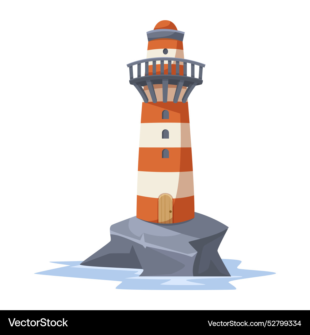 Cartoon lighthouse with red and white stripes Vector Image