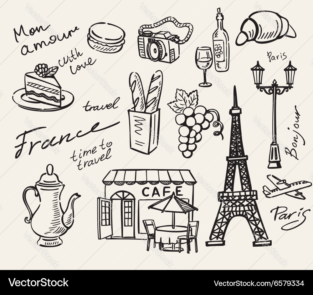 Hand drawn paris Royalty Free Vector Image - VectorStock