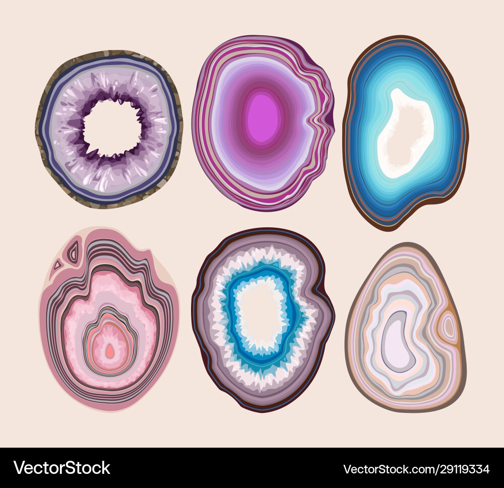 Set blue and violet geode slices Royalty Free Vector Image