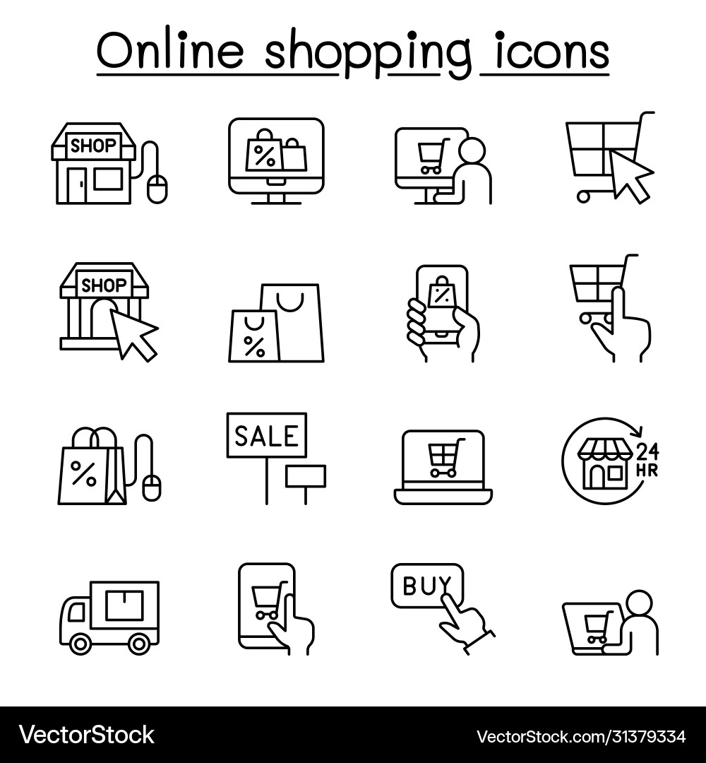 Thin Line Shopping Icons - Online Store Royalty Free Vector