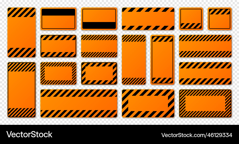 Various black and orange warning signs Royalty Free Vector