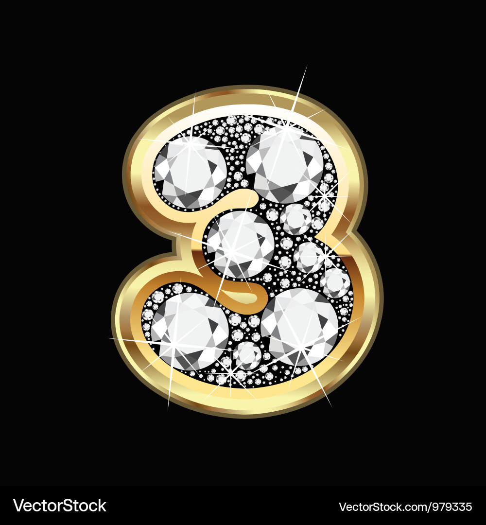 3 number gold and diamonds Royalty Free Vector Image