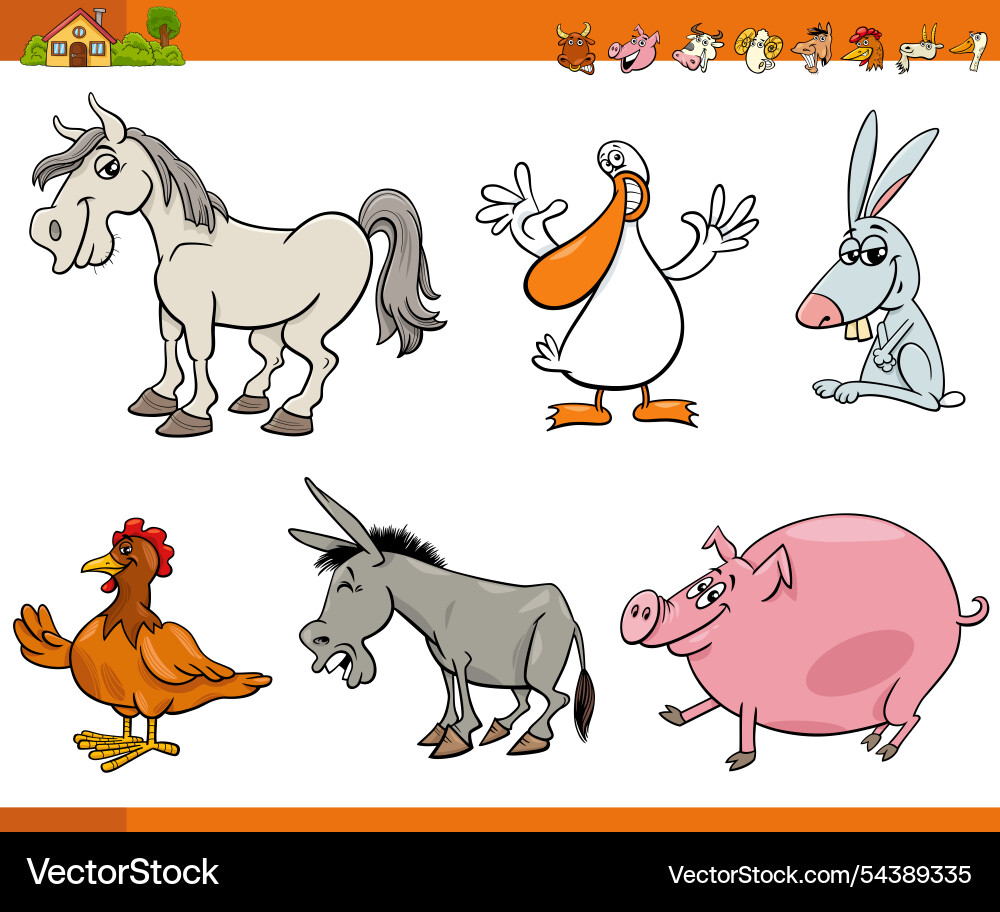 Cartoon farm animals comic characters set Vector Image