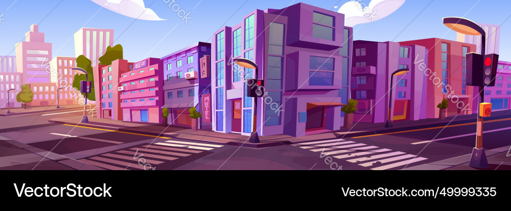 City street corner on summer day Royalty Free Vector Image