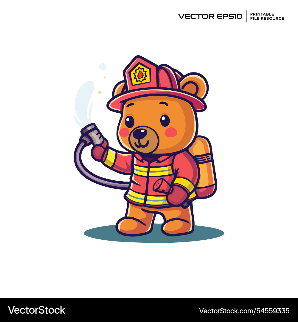 Cute bear firefighter character mascot logo Vector Image