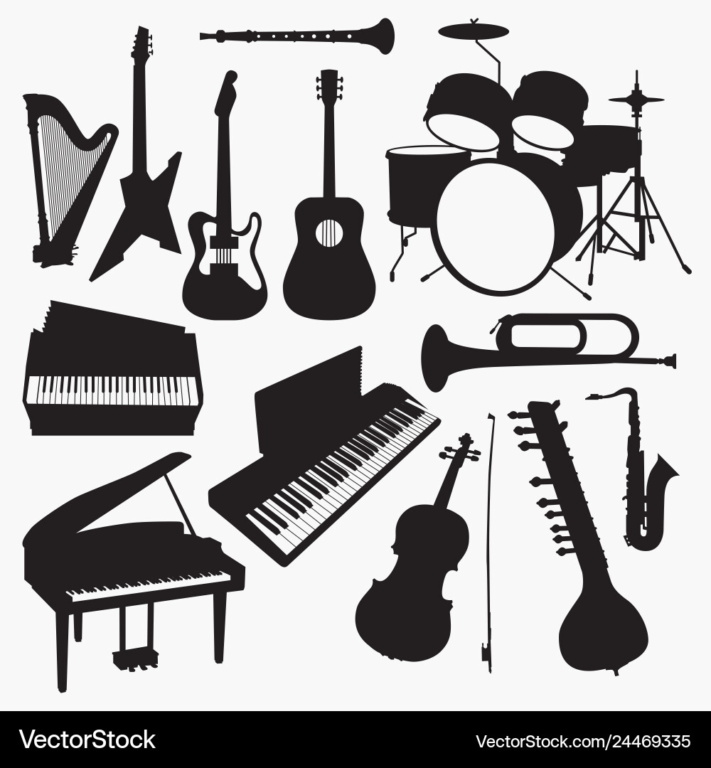 Musical instruments silhouettes Royalty Free Vector Image