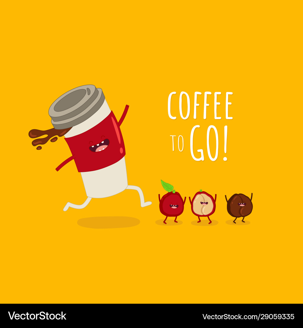 Running Coffee Cup with Bean Royalty Free Vector Image