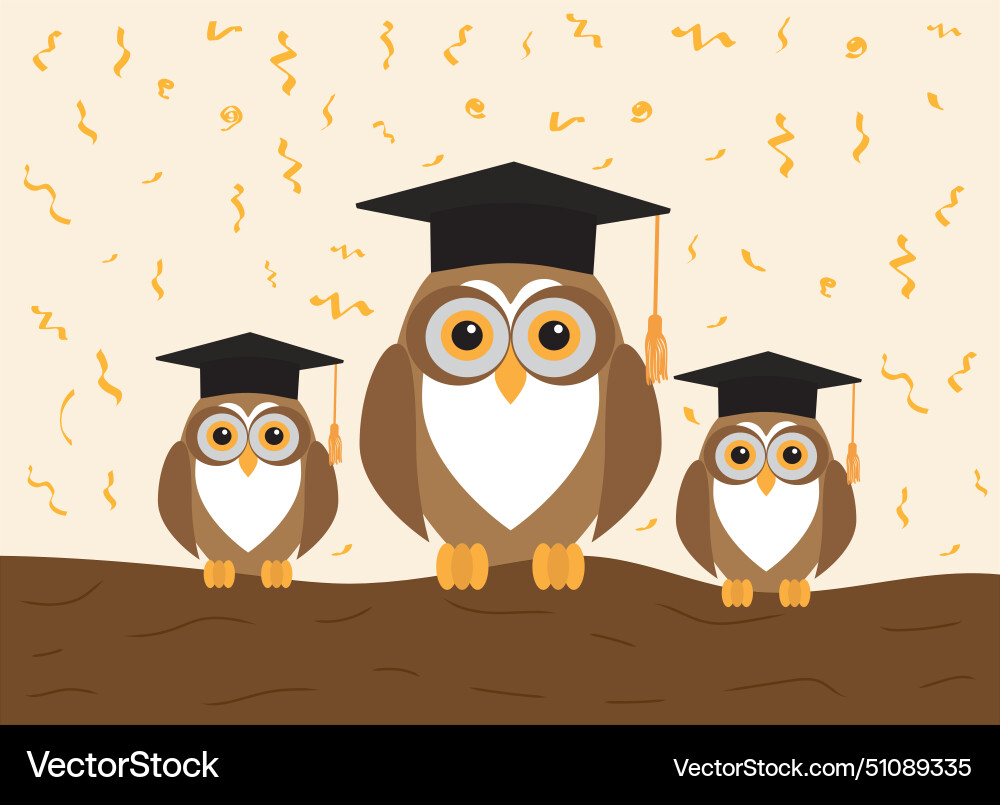 Three owls in graduation cap Royalty Free Vector Image