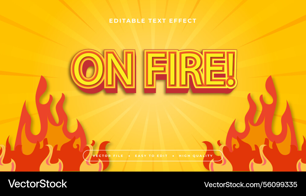 Yellow and red on fire 3d editable text effect Vector Image