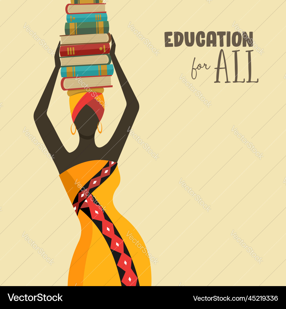 African woman with stack of books on head Vector Image