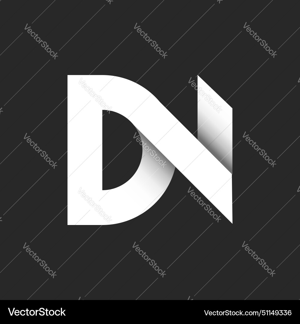 Bold letters dn or nd logo with 3d white ribbons Vector Image