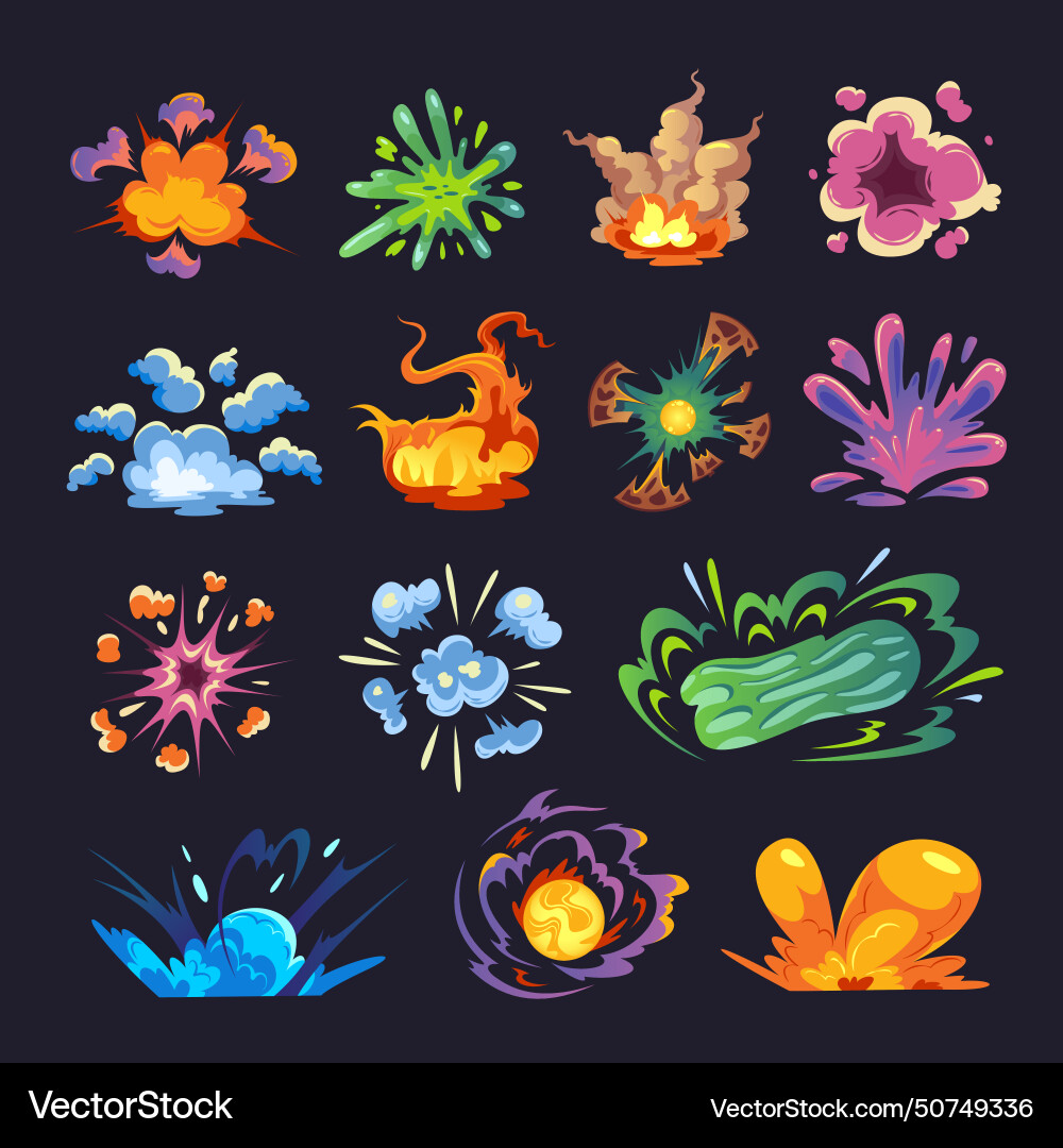 Cartoon explosion set Royalty Free Vector Image