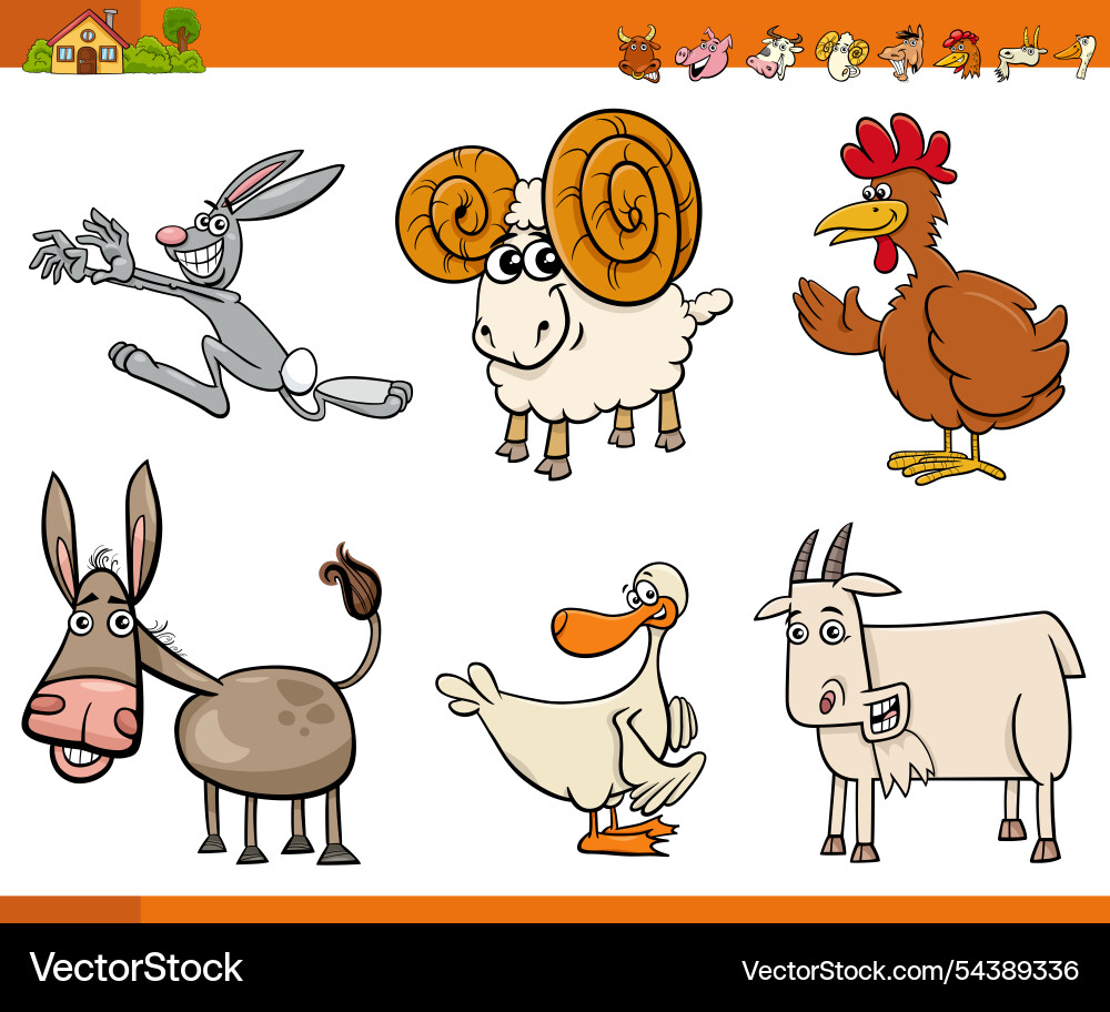Funny cartoon farm animals comic characters set Vector Image
