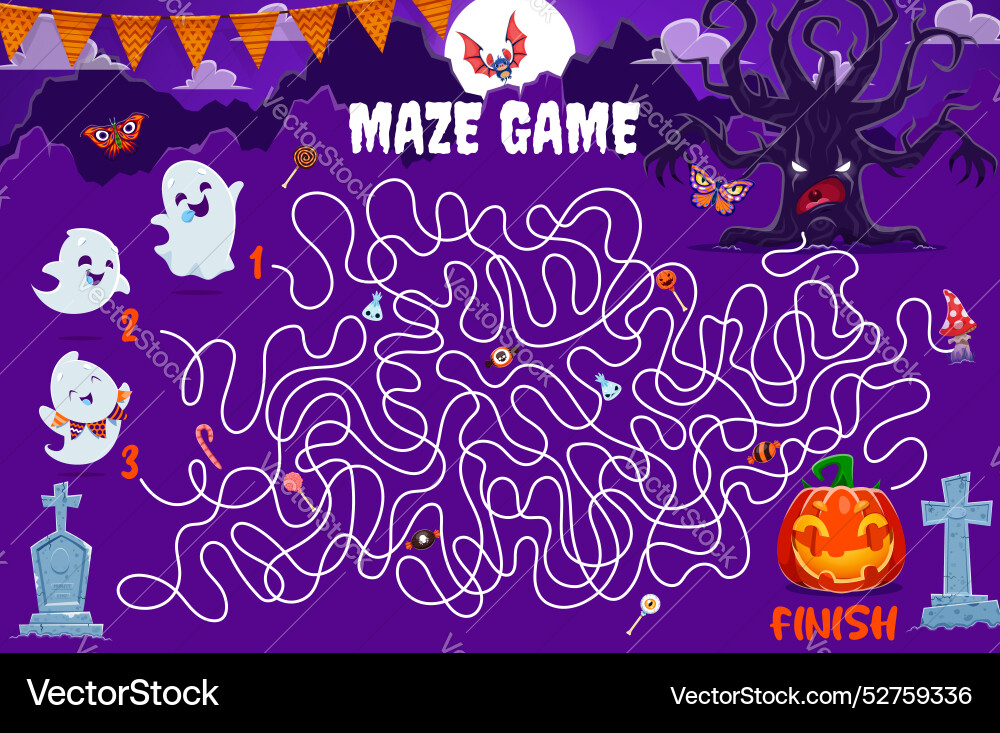 Halloween labyrinth help to ghost find a pumpkin Vector Image