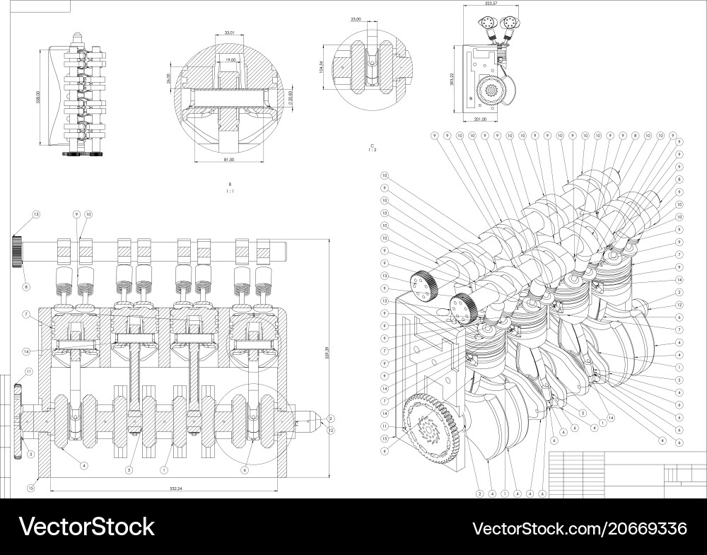 Machine building drawing engine car on a white Vector Image