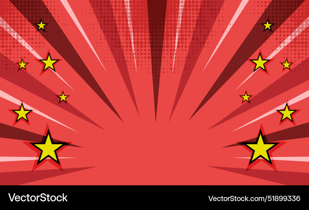 Red comic pop art with stars ornament background Vector Image