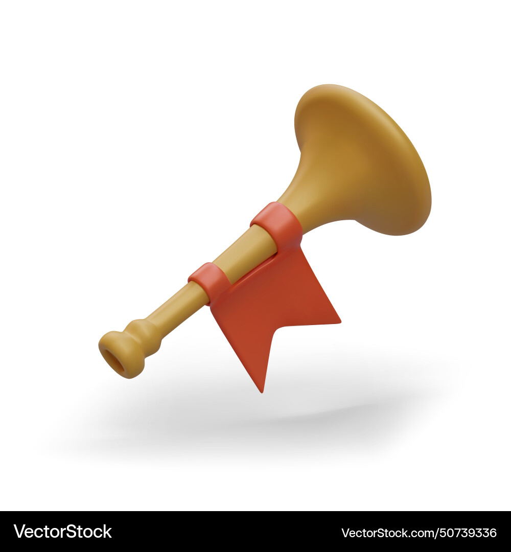 Yellow realistic king bugle with red flag Vector Image