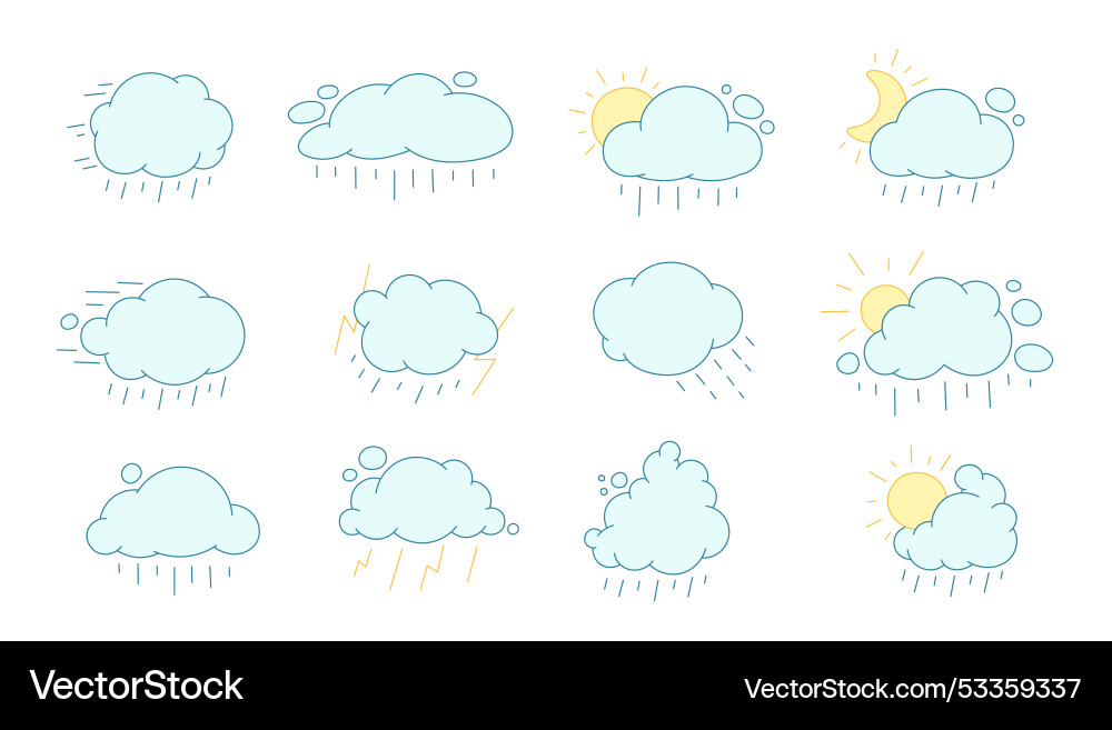 Bad weather rain clouds set Royalty Free Vector Image