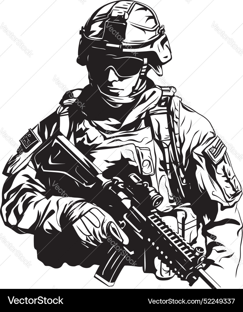 Commando precision elegant soldier with gun logo Vector Image