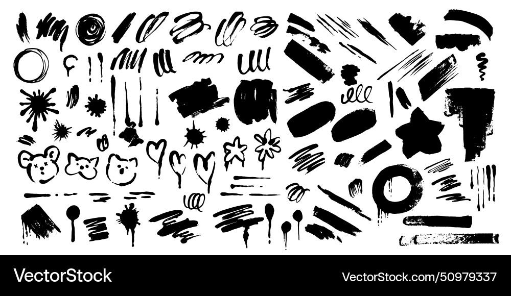 Kawaii Doodle Set - Cute Animals & Flowers Vector Image