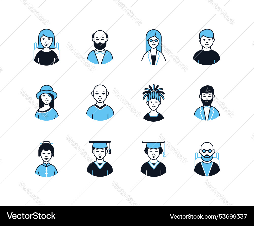 People and diversity - line design style icons set