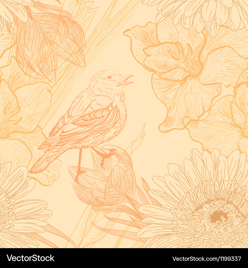 Seamless background with handdrawn birds Vector Image